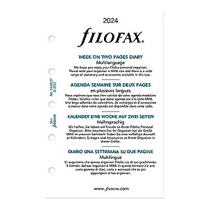 Filofax Calendar Diary Refill, Mini Size, Week-to-View, White Paper, Unruled, Multilingual: Four Languages, 2024 (C68127-24)