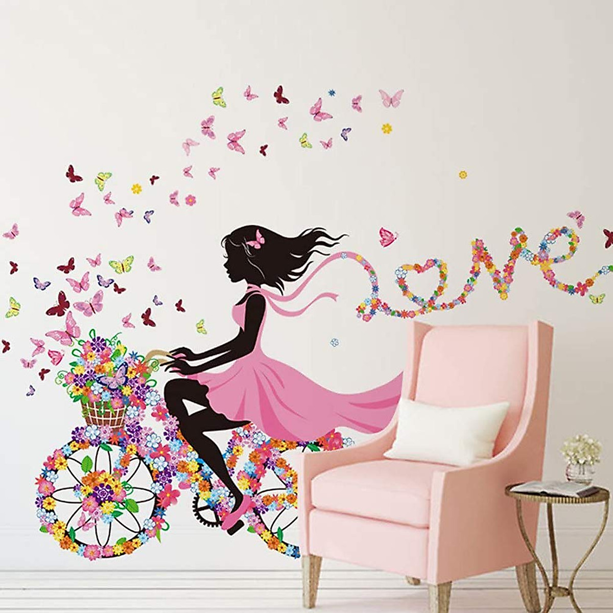 DEKOSH Girl Nursery Wall Decals Set of 2 Designs | Full Wall Multiple Designs Beautiful Girl with Flowers & Butterflies Decorative Wall Stickers for Girls Bedroom