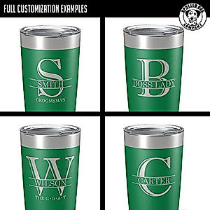 Personalized 20oz (17 Colors) Powder Coated Insulated Stainless Steel Tumbler with Lid, Custom Etched, Customized Engraved Gift Idea for Women Men Her Him, Halpert Monogram Initial Name (Green)