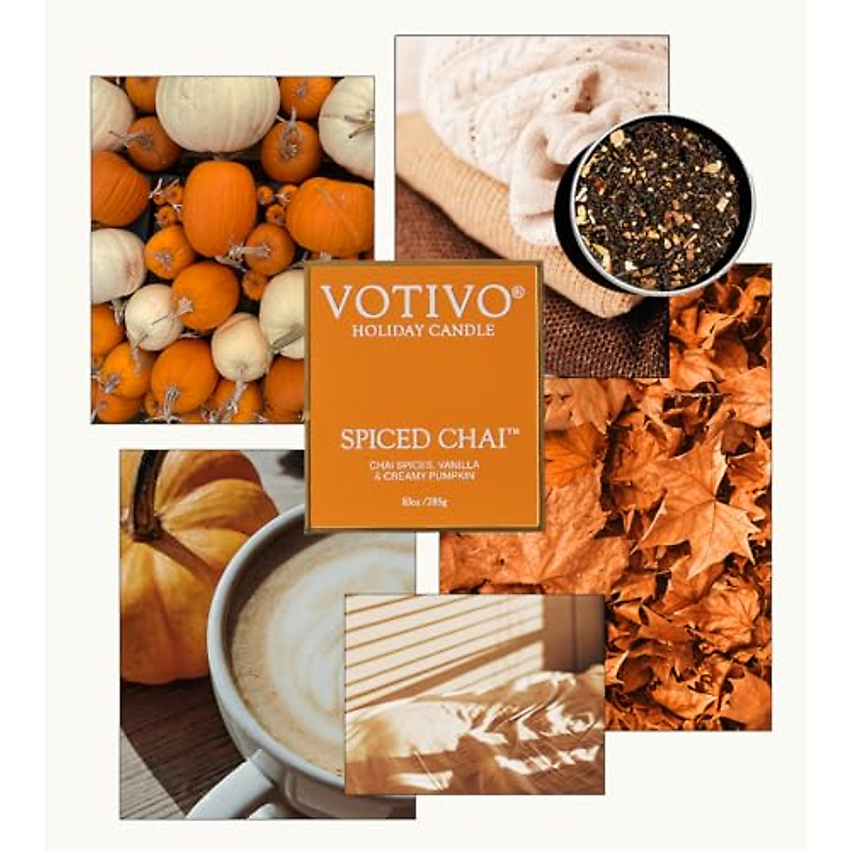 Votivo Spiced Chai 10 oz Holiday Candle | Soy Wax Blend | Fall Candle | Pumpkin Candle | Candle Gifts | Fall Home Decor | Long Burning & Highly Scented