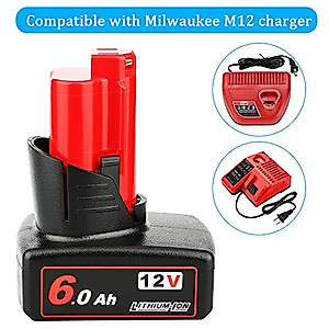 TENMOER 2 Pack 6.0Ah Compatible with Milwaukee M12 Battery Replacement for Milwaukee M12 12V Batteries 48-11-1860