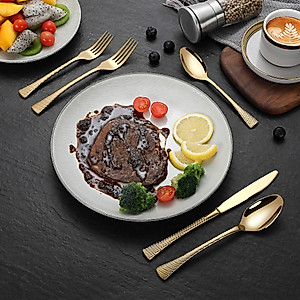 Lemeya Hammered Gold Silverware Set for 4,Stainless Steel 20-Piece Modern Cutlery Set,Mirror Polished Heavy Duty Flatware Set Utensil Set,Knives Spoons and Forks Set,Dishwasher Safe