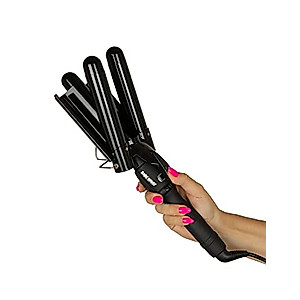 Trademark Beauty Babe Waves Limited Edition - Three Barrel Curling Iron, Hair Waver Tool, Adjustable Temperature, Ceramic Wand, 1.1 Inch, 28mm - Black