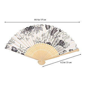 RAZZUM 2 Pcs Floral Folding Hand Fan Chinese Vintage Retro Silk Handheld Fans with Frames for Wedding Dancing Church Party Gifts Grey Fan