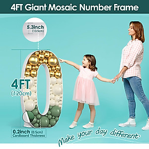 NISOCY 4FT Mosaic Numbers for Balloons, Marquee Light up Numbers for Party 4 Feet Tall, Giant Number 1 Pre-Cut Kit Thick Foam for Baby Birthday Boy Girl Party Anniversary Decorations