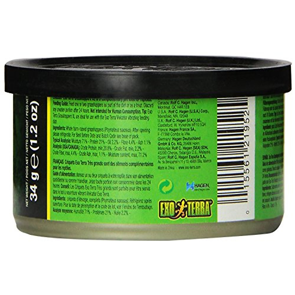 Exo Terra Specialty Reptile Food, Canned XL Grasshoppers for Reptiles, PT1952