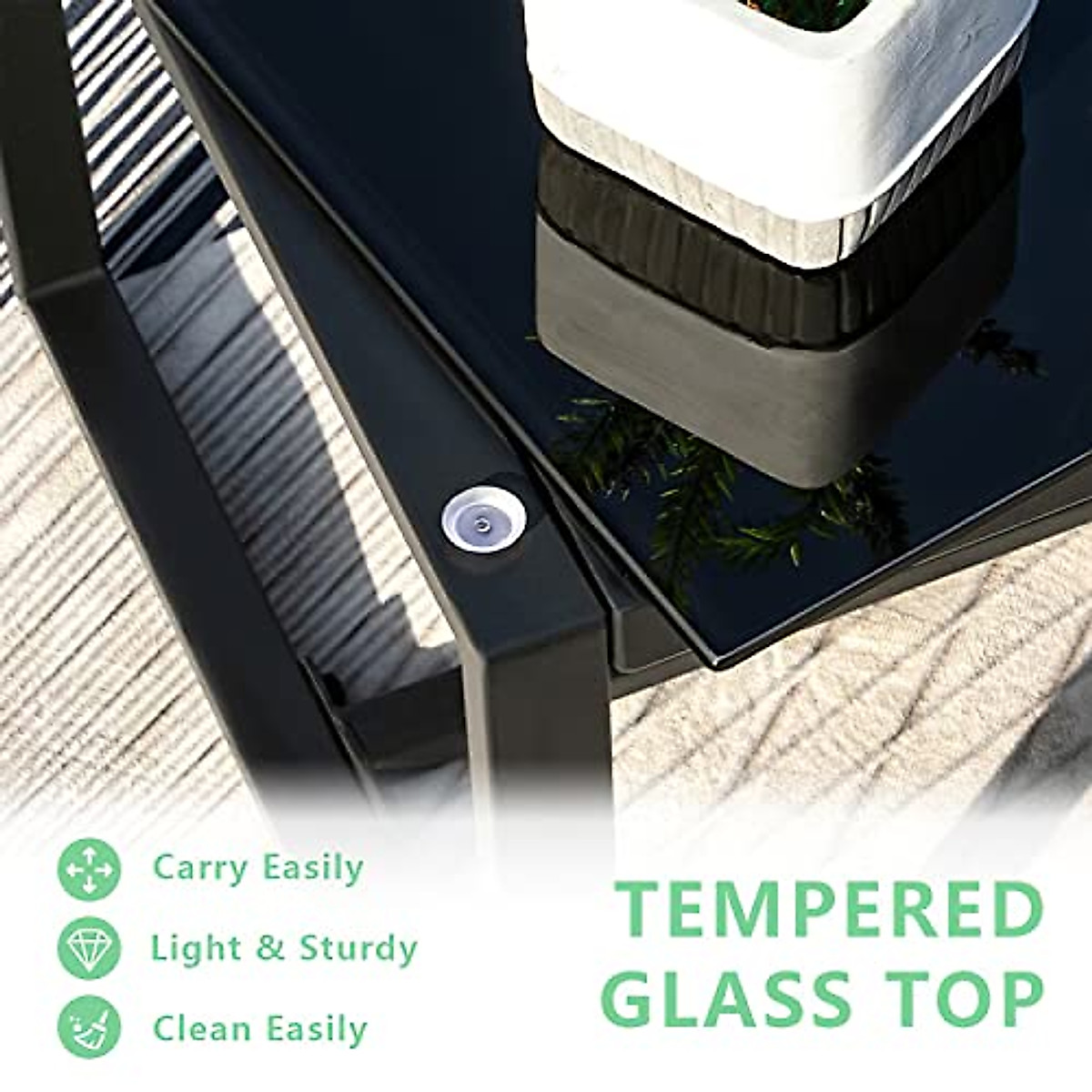 Flamaker 4 Piece Patio Furniture Outdoor Rattan Conversation Bistro Set with Cushion Porch Furniture Metal Patio Table and Chairs for Poolside, Backyard, Balcony (Black)