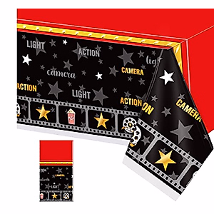 Movie Night Table Covers Waterproof Oil Proof Spill Proof Table Cloth Wipe Clean Table Cover Theme Rectangular Tablecloth for Party Decorations Movie Night Tableware, 51 x 87 Inch (1)