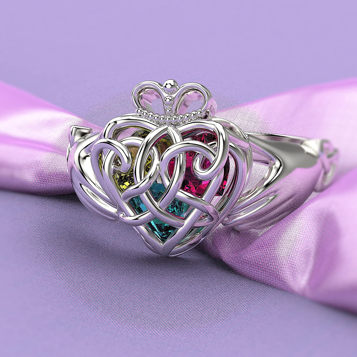 YUOTO Claddagh Rings For Women,Birthstone Rings Sterling Silver Personalized Name,Caged Locket Heart Irish Rings Engraved Bands With Names For Teen Girls Women Love Wedding