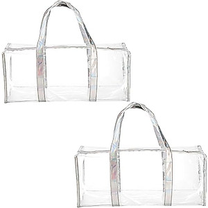 Lyellfe 2 Pack Clear Duffle Bag for Women, Heavy Duty Sports Tote Gym Bag, Large PVC Tote Bag with Zipper, Plastic Makeup Toiletry Bag for Gym, Travel, Beach and Picnic