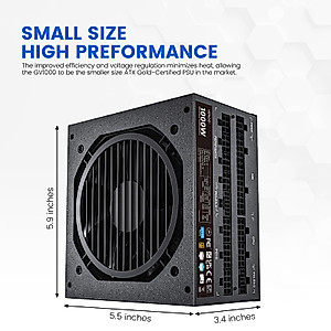 Vetroo 1000W Black Power Supply ATX 3.0 Ready Dual PCIe 5.0, 80 Plus Gold Full Modular, Compact Size, Japanese 105°C Capacitors, Eco Mode with 120mm FDB Fan, 10 Year Warranty, for Gaming PC and More