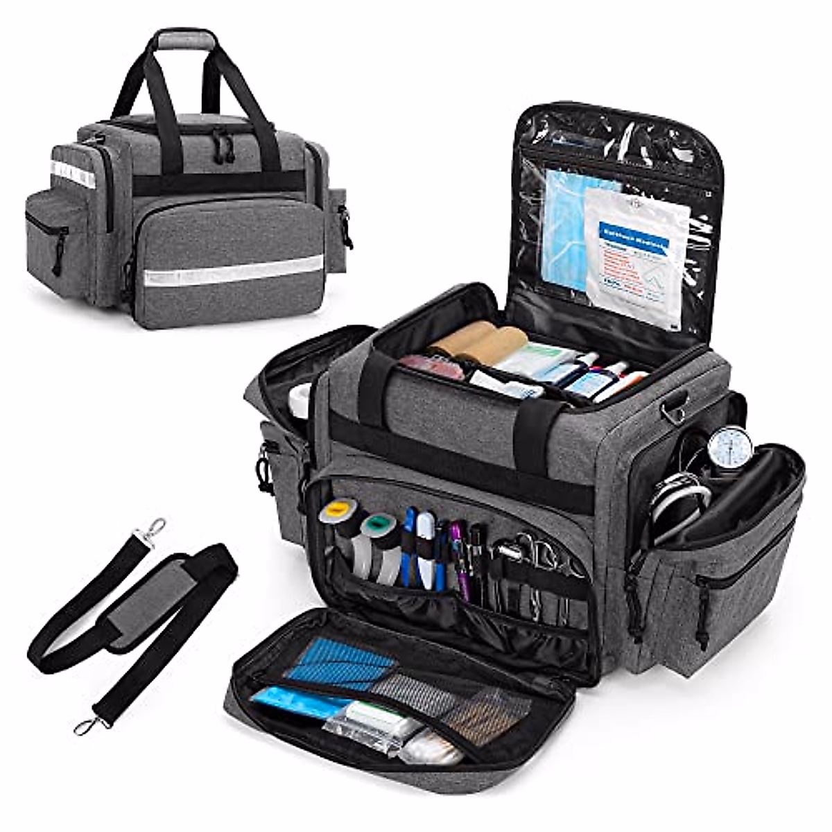 Damero Professional Medical Bag Empty, First Responder Trauma Bag with Detachable Dividers for Home Health Care, EMT, EMS, Gray(BAG ONLY)