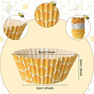 300 Count Honey Bee Cupcake Wrappers Bee Party Cupcake Cups Yellow Cupcake Liners for Bee Party Decorations Baby Shower Gender Reveal Party Wedding Birthday Supplies (Cute Style)