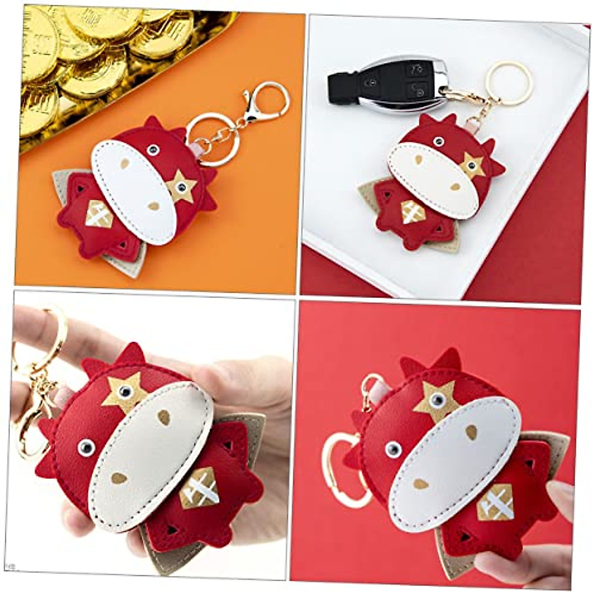 Cabilock 3 pcs Key Chain Animal Keychains Backpack Keychains Keychain for Kids New Year Party Bag Filler Goodbye Keychain Year of ox Keychain Key Decor Calf Key Pendant PU Keychain Alloy