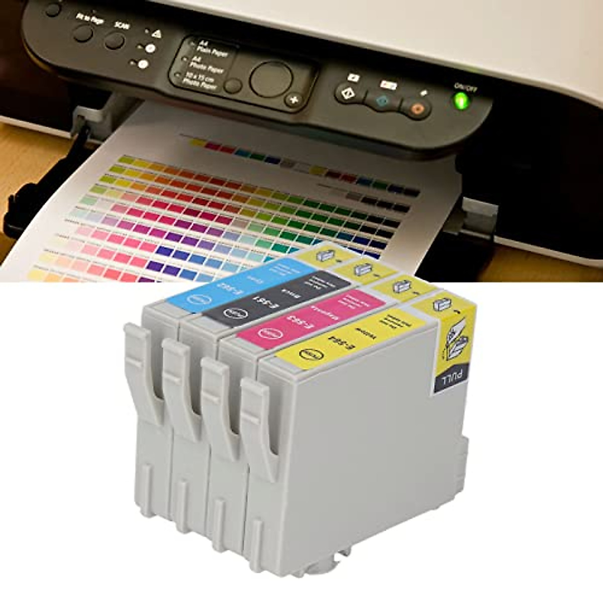 4PCS Ink Cartridge Colorfast Large Capacity BK C M Y Printer Ink Cartridge Combo Pack ABS Material for Printer Printing Documents (T0561/T0562/T0563/T0564)