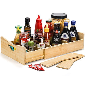 Kingrol Expandable Food Storage Container Lid Organizer, Large Capacity Bamboo Lid Organizer with 6 Adjustable Dividers for Kitchen Cabinet Organizers and Storage, 14.1-25.8 Inches