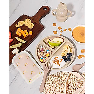 Hippypotamus Toddler Plates with Suction - Baby Plates - 100% Food-Grade Silicone Divided Plates - BPA Free - Dishwasher Safe - Set of 3 (Sage/Blush/Nude) (Fog/Nude/Sage with LIDS)