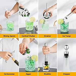 Velaze Cocktail Shaker Set,10 Pieces Stainless Steel Bar Tools - Bottle Opener, Pour Spouts,Measuring Jigger and Wine Stopper, Champagne Martini Shaker Sets (Blue)