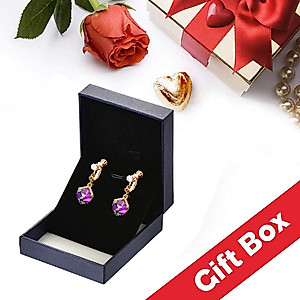 Cube Austrian Crystal Drop Clip On Dangle Earrings for Women Non Pierced 14K Rose Gold Plated Hypoallergenic Jewelry (Aurora Borealis)