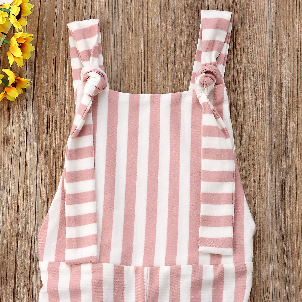ZAXARRA Toddler Baby Girl Stripes Bell-Bottom Jumpsuit Romper Overalls Long Pants Outfits (1-2 Years, Brown Pink)