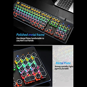 Peiiwdc Retro Punk Typewriter, Mechanical Gaming Keyboard,Blue Switches,USB Wired,Cool Wired Retro Steam Punk Typewriter Round Keycaps 104keys White