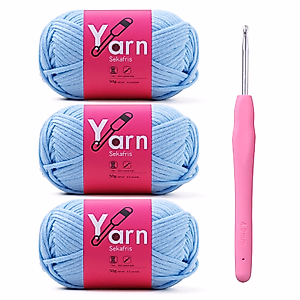 Sekafris Crochet Yarn with Cotton - Chunky Yarn for Crocheting - Cotton-Nylon Blend (Pale Blue)