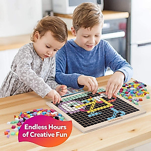 Coogam Wooden Mosaic Puzzle, 370PCS Shape Pattern Blocks with 8 Colors, Pixel Board Game Montessori STEM Toys Gift for Kids Toddlers Boys Girls Ages 4 5 6 7 Years Old