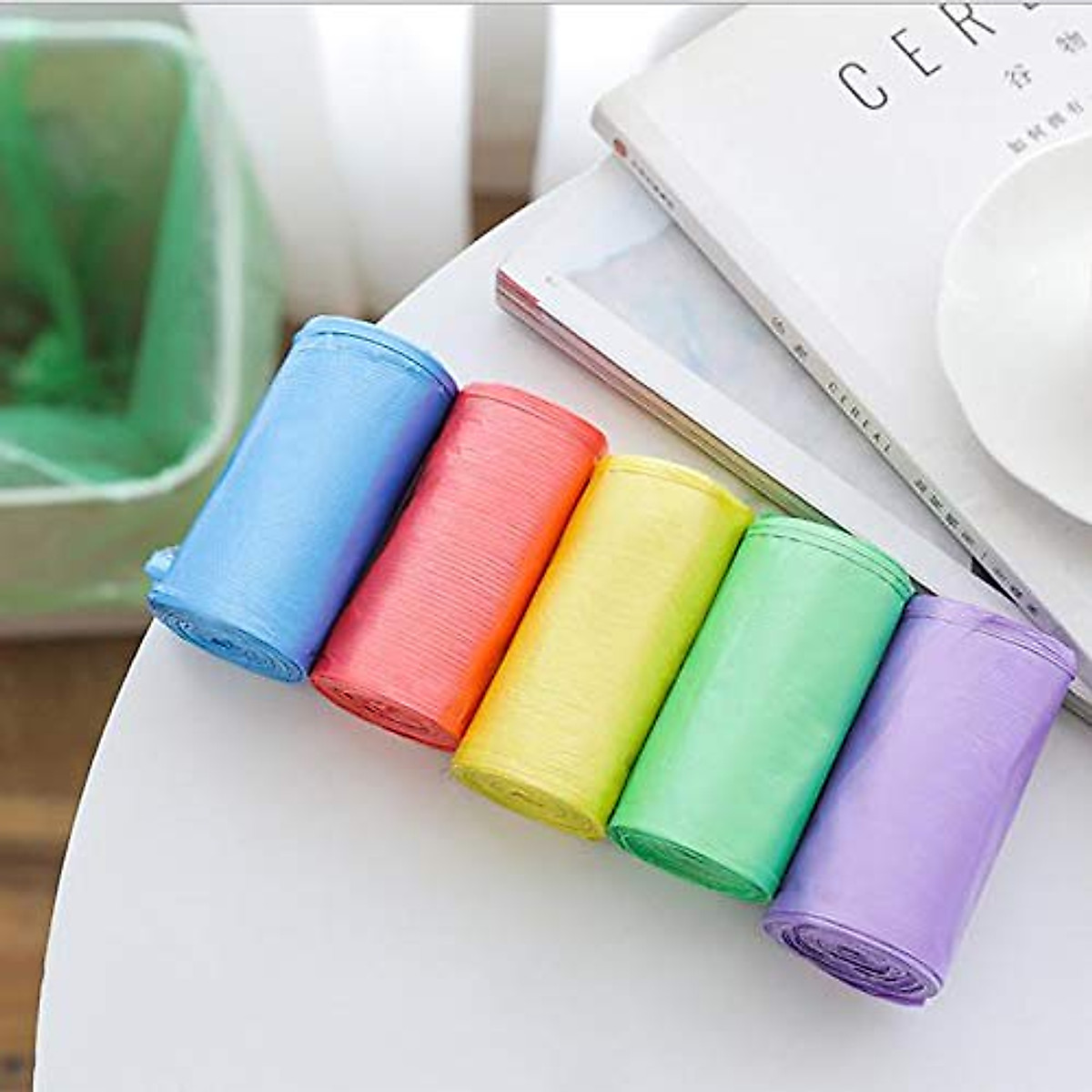 CoCocina 25 Rolls Clear Trash Bag Garbage Bags Liners Bags Strong Bags for Kitchen Bathroom Office - Yellow