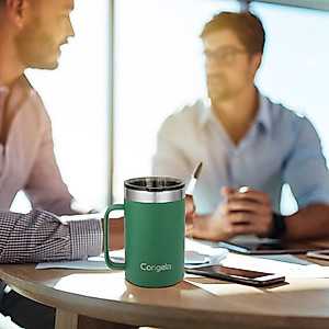 Congela Gifts for Dad Fathers Day 22oz Green Stainless steel insulated coffee mug with handle, large size, vacuum tea cup with Tritan lid for hot and cold drinks, (Forest, 22oz)