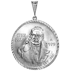 Sterling Silver Mexican Cien Pesos Bezel 39 mm Coins Prong Back Diamond Cut Coin NOT Included