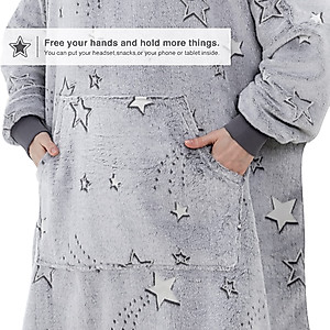 Cozy Bliss Wearable Blanket Hoodie Glow in The Dark Oversized Hooded Sweatshirt Lightweight with Giant Hood Pocket Super Soft Warm Comfy Plush Gifts for Kids Women Men Birthday Halloween Grey