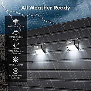 Linkind Solar Lights Outdoor Waterproof, Solar Deck Lights with Motion Sensor, LED Solar Powered Security Lights for Fence, Patio Deck, Stairs, Wall, Step, Garden and Walkway, Cold White, 4-Pack