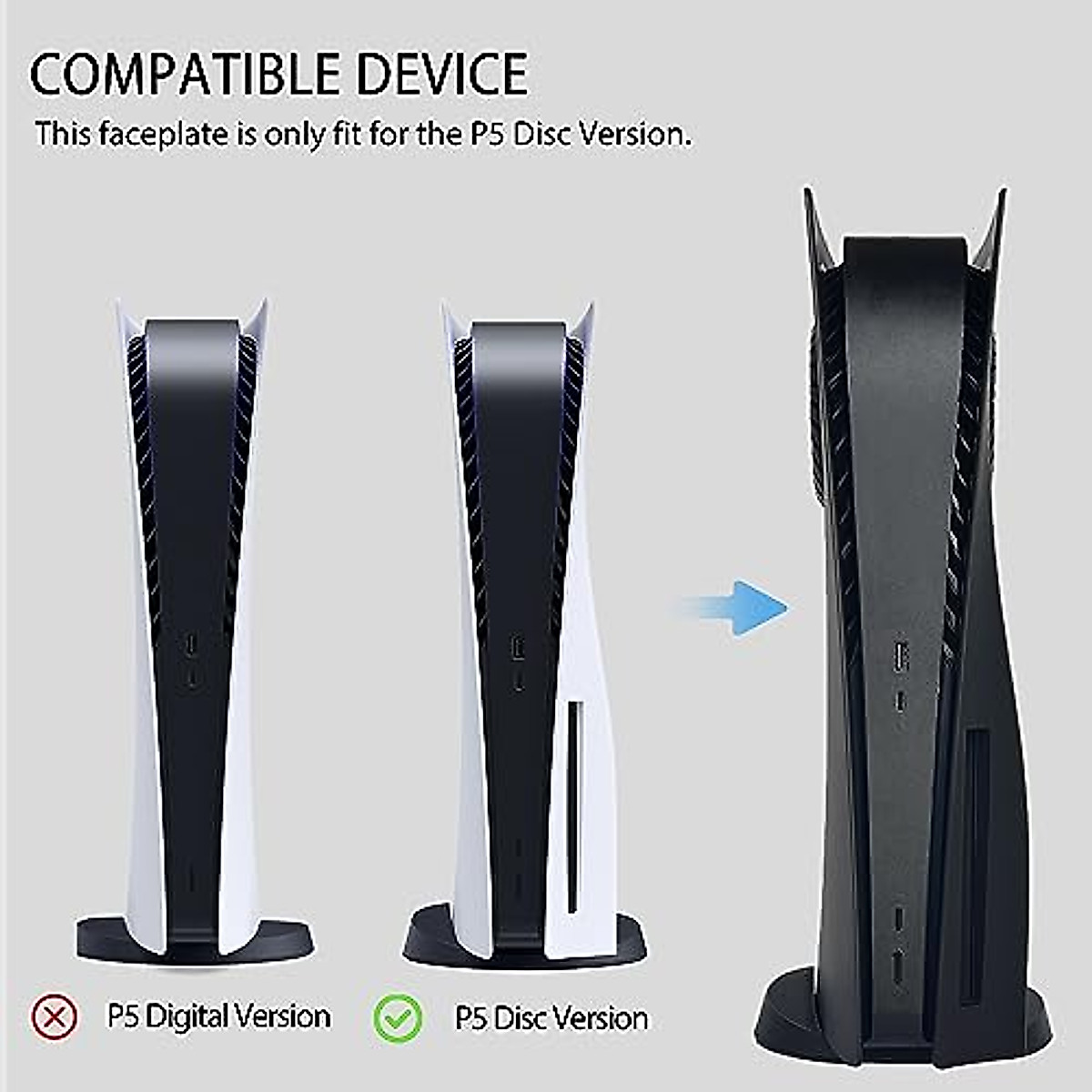 Faceplate for PS5 with Cooling Vents and Dust Filter DOBEWINGDELOU Face Plate Console Cover Replacement Side Plate Shell for PS5 Disc Edition Dustproof Accessories ABS Case Black