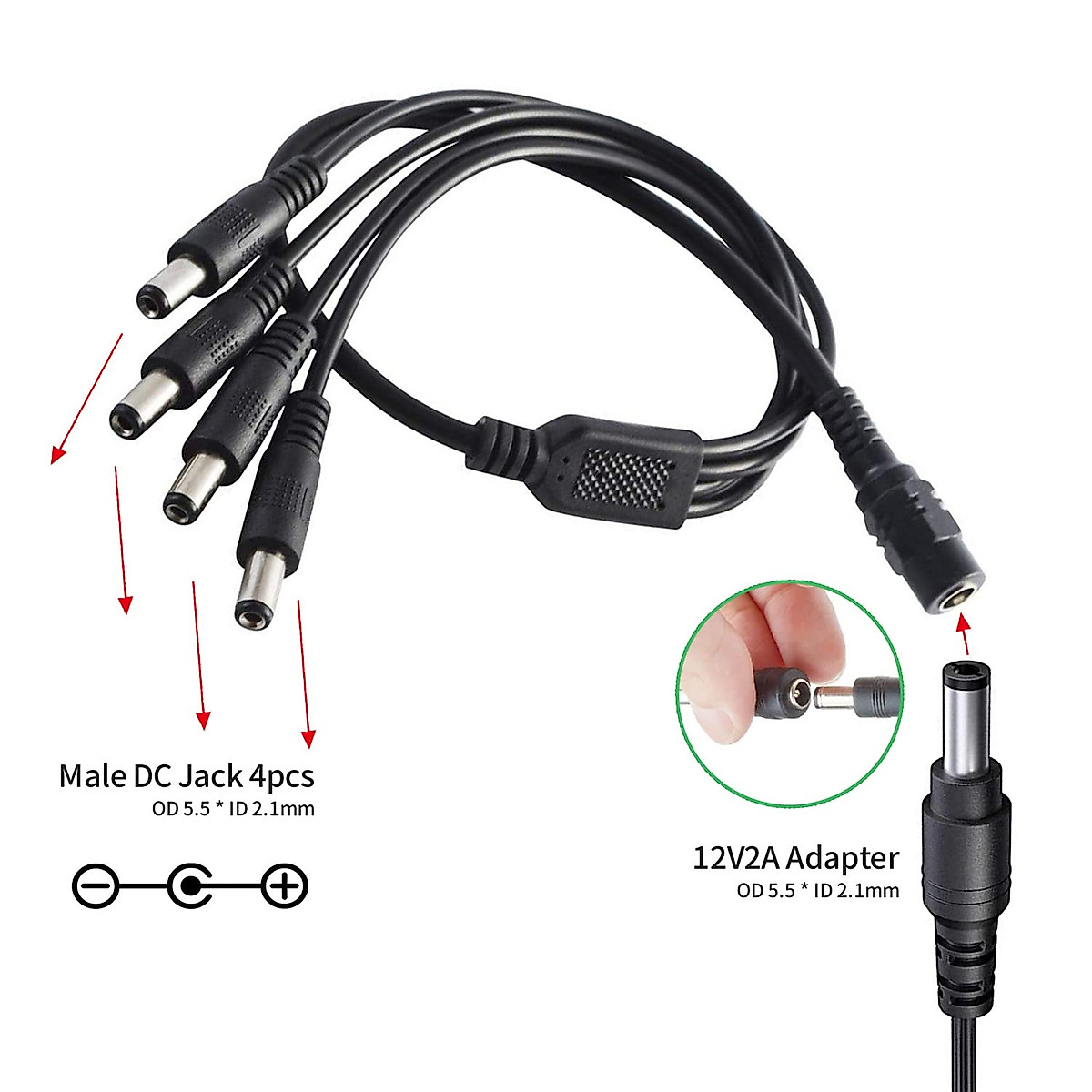 Security-01 AC 100-240V to DC 12V 2A Power Supply Adapter with 4 Ways Splitter Cable for Security Camera/DVR/NVR/Led Strip Lights/Router/Monitor/Keyboard,UL Listed
