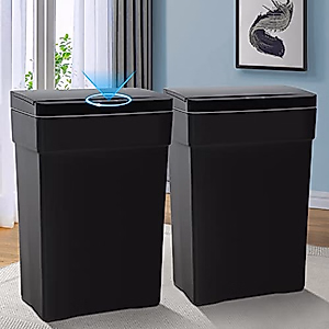 Kitchen Trash Can 13 Gallon Automatic Trash Can 50L Touch Free Garbage Can, High-Capacity Motion Sensor Waste Bin for Kitchen Living Room Bathroom Office, Black-Set of 2