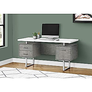 Monarch Specialties I 7633 Computer Desk, Home Office, Laptop, Left, Right Set-up, Storage Drawers, 60" L, Work, Metal, Laminate, Grey, White, Contemporary