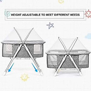 INFANS 2 in 1 Rocking Bassinet for Newborn Baby, One-Second Fold Travel Crib with Detachable & Thicken Mattress, Height Adjustable Legs, Mosquito Net, Cradle with Rock Mode & Stationary (Gray)