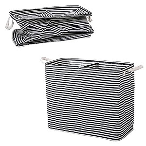 BIRDROCK HOME 112L Collapsible Double Laundry Hamper Basket - Grey & White Stripes Sorter Bin - Compact Dirty Clothes Organizer Bag - Divided Section