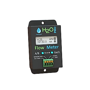 Flow Meter Including Flow Sensor, Digital Display, Flow and Accumulated Volume Measurements in Gallons or Liters, 2 AA Batteries or 1.8-5.5VDC External Power Supply, New! Longer Battery Life