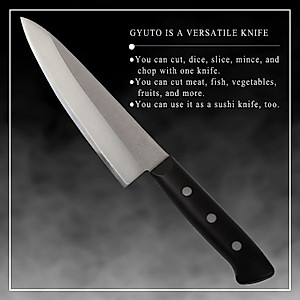 Syosaku Japanese Chef Knife Molybdenum Vanadium Stainless Steel w/o Bolster, Gyuto 7-inch (180mm) Dishwasher Safe