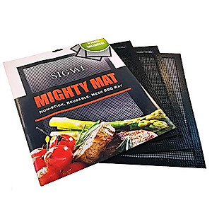 SIGVAL Mighty Mat - Reinforced Non-Stick Jerky Smoker Grill Mesh Mat - Set of 3 - Baking Mat, and BBQ Mat to Cook Fish, Vegetables, Meats on Smoker or Grill