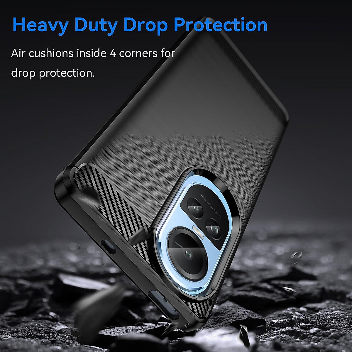 FZZSZS Case for Oppo Reno 10 Global + [2 Pack] Screen Protector Tempered Glass Protective Film,Black Carbon Fiber Shell Soft Silicone TPU Case Cover for Oppo Reno 10 Global (6.7")