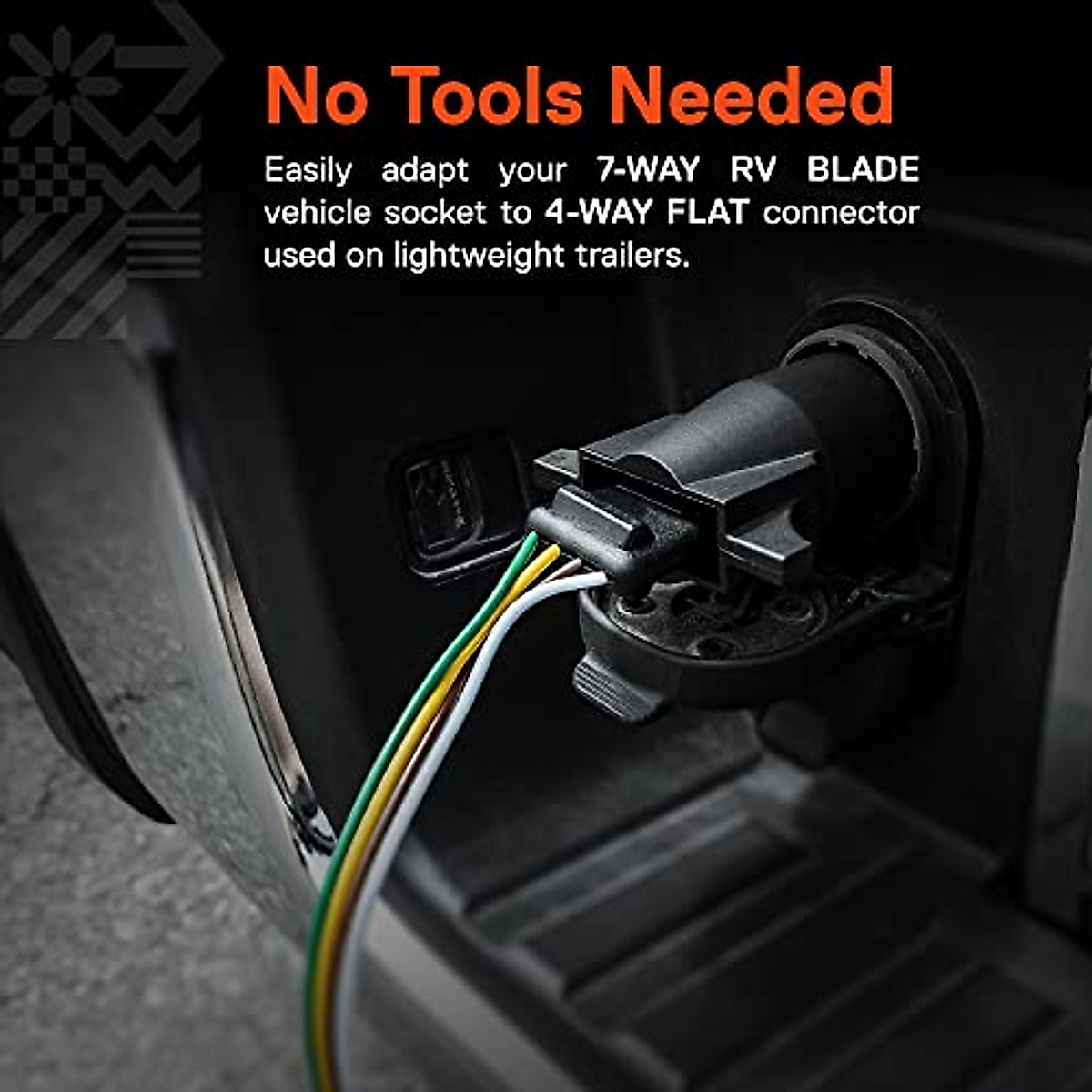 TRUE MODS 7-Way Blade to 4-Way Flat Trailer Adapter [Nickel-Plated Copper Terminals] [Rugged Nylon Housing] [Compact Design] 7-pin to 4-pin Trailer Wiring Plug Adapter