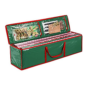 Christmas Carrying Wrapping Paper Storage Bag, Gift wrap Storage - Fits 14-20 Standard Rolls Upto 40"- Rectangular Prism Slim Design for Underbed Wrapping Paper Storage Container or Closet Storage