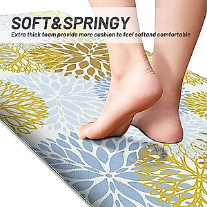 FYATHM Kitchen Mats for Floor Anti Fatigue Mats for Kitchen Floor Floral Kitchen Rugs Cushioned Non Slip Memory Foam Waterproof Mats for Sink Office Bedroom Blue Yellow