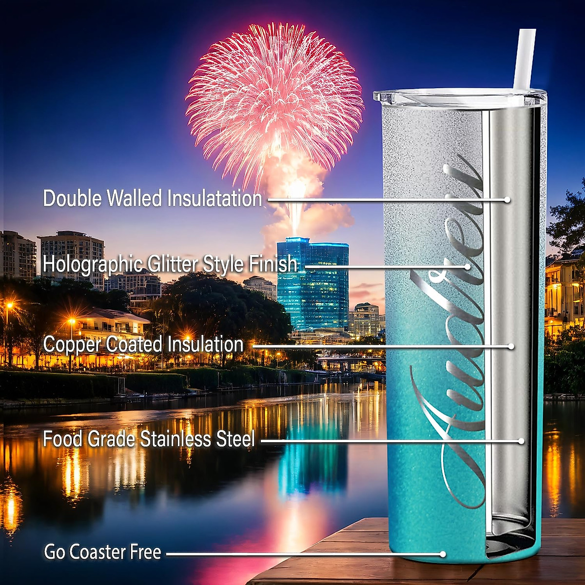 Personalized Skinny 20 oz with Lid Arctic Splash Customized Laser Engraved Cup Gift Stainless Steel Vacuum Insulated Mug