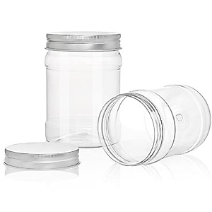 Fasmov 21 Pack 12 Ounce Clear Plastic Jars Containers with Screw On Lids, Round Empty Plastic Slime Storage Containers for Kitchen & Household Storage - BPA Free
