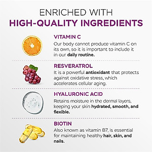 VITASEI Collagen Peptide Capsules with Hyaluronic Acid, Vitamin C, Biotin and Resveratrol - Collagen Supplements for Women & Men - Hair, Nails, Skin & Joint Vitamins - 60 Count (Pack of 3)