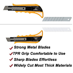 WEKOIL Utility Knives Retractable Box Cutter,18mm Wide Snap Off Blade Knife,11 Carbon Steel Blades,Hobby Art Paper Knives with Comfortable Handle,Heavy Duty for Office Home Garage Orange