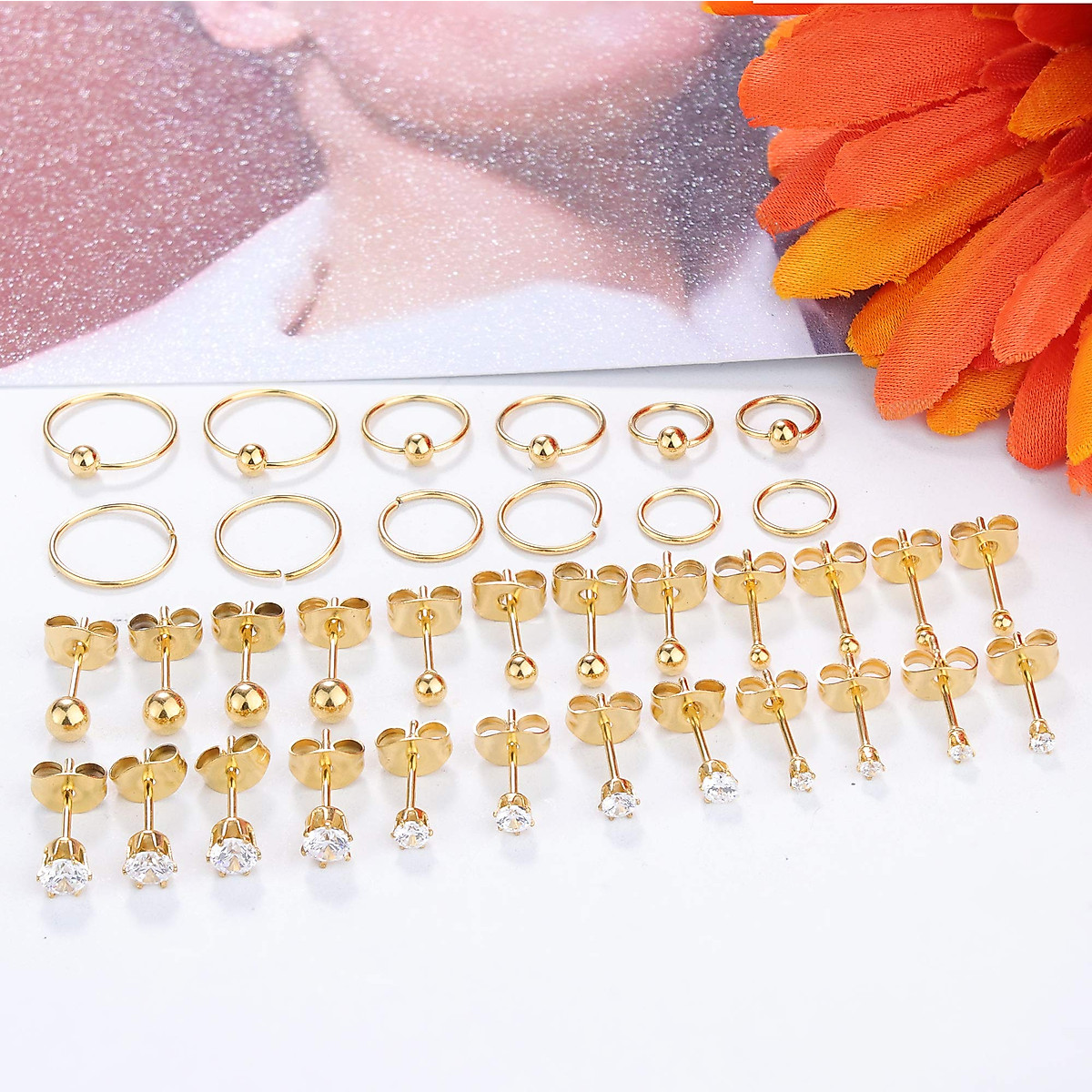 Jstyle 18 Pairs 20G Stainless Steel Tiny Stud Earrings For Womens Hoops Earrings Set Tragus Cartilage Piercing Jewelry